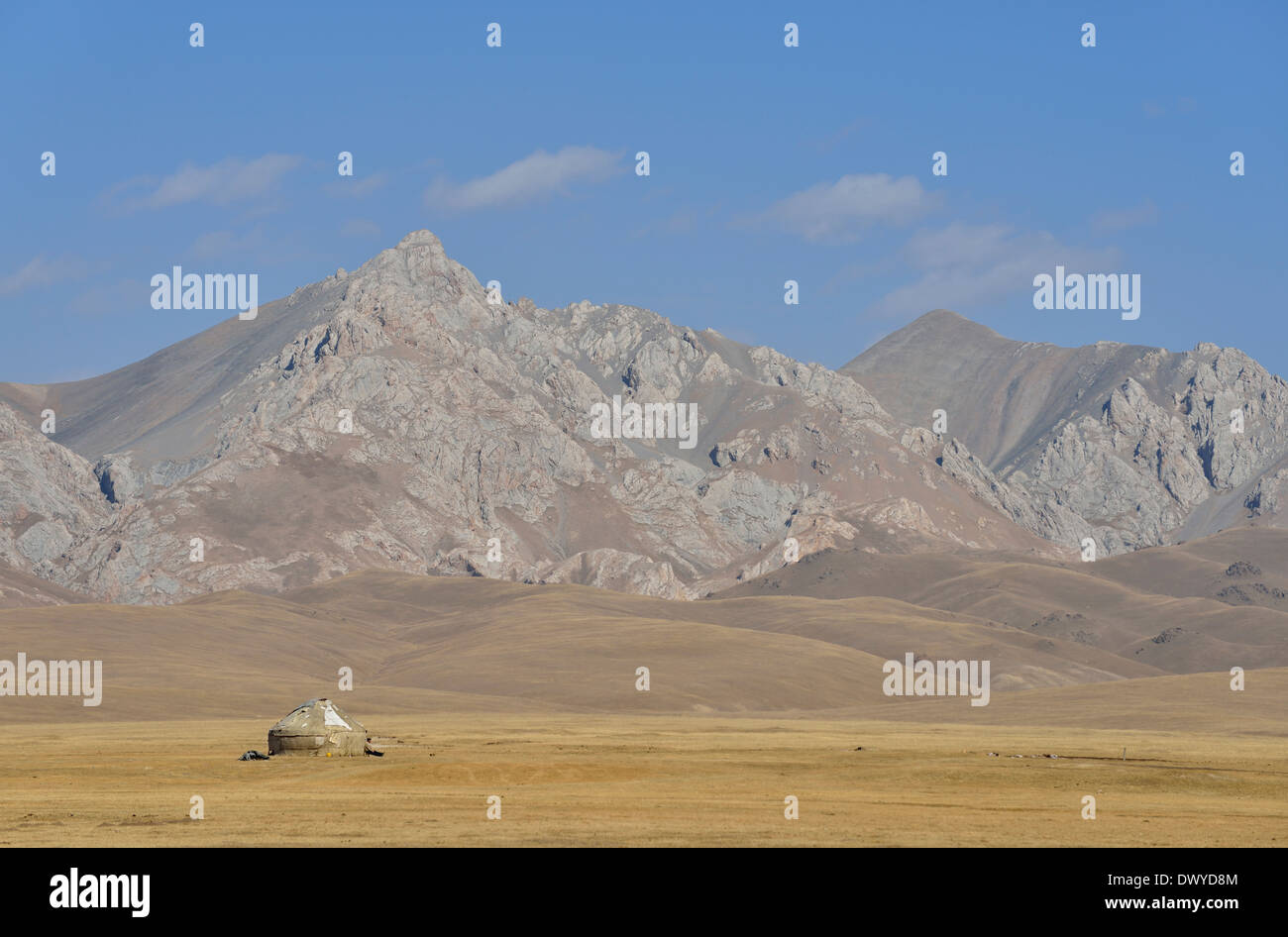 Nomad yurts on the pasture by Song Kol Lake, Tien Shan Mountains ...