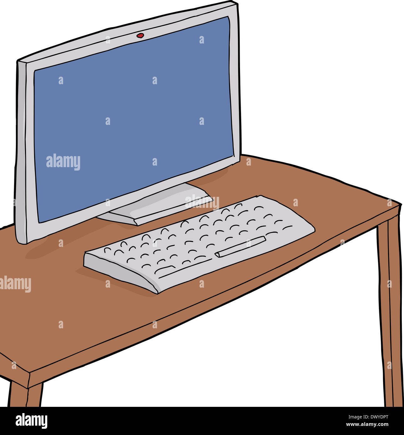 Isolated table with computer on white background Stock Photo - Alamy