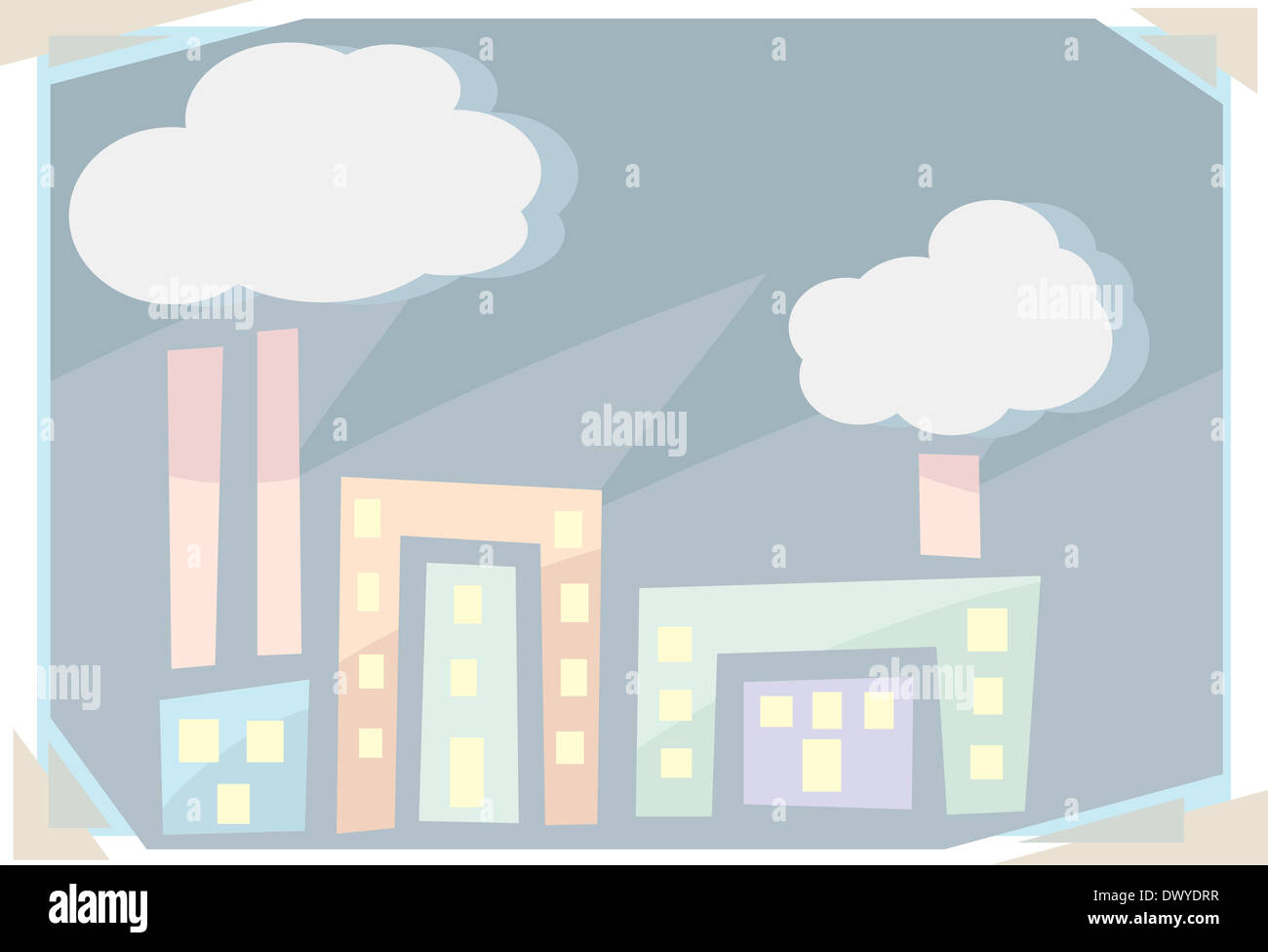 Abstract illustration of buildings with smokestacks and smog Stock ...