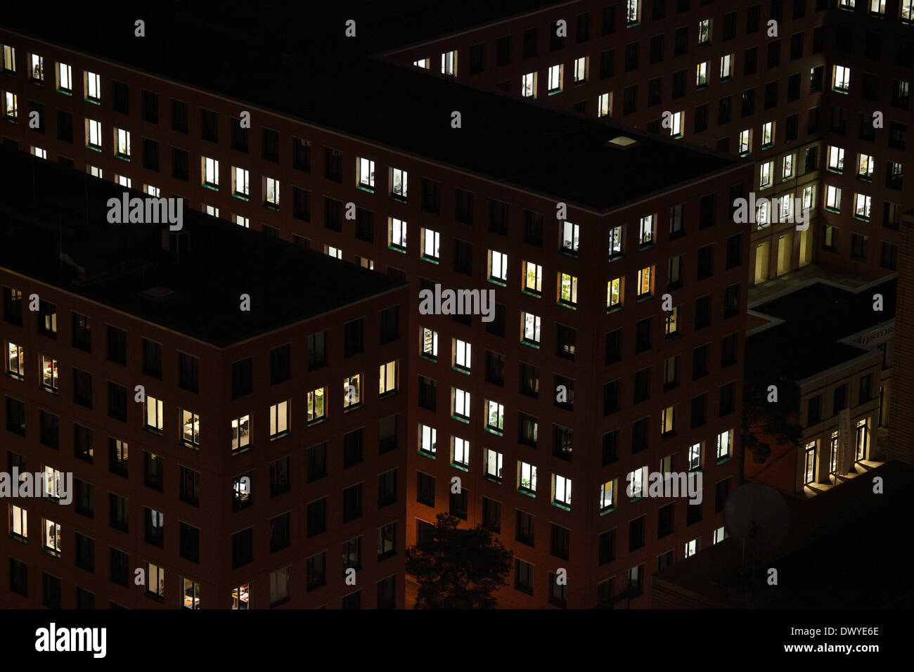 Berlin, Germany, Office buildings with lighted windows at Leipziger ...