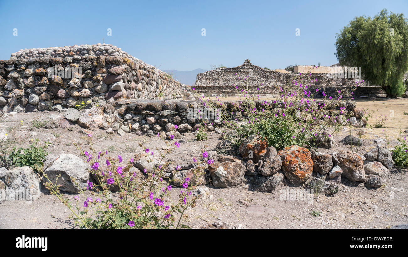 view north across Patio 1 of ruins of the ancient city of Yagul to ...
