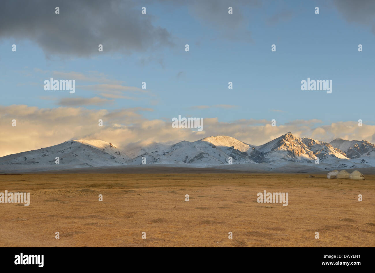 Nomad yurts on the pasture by Song Kol Lake, Tien Shan Mountains ...