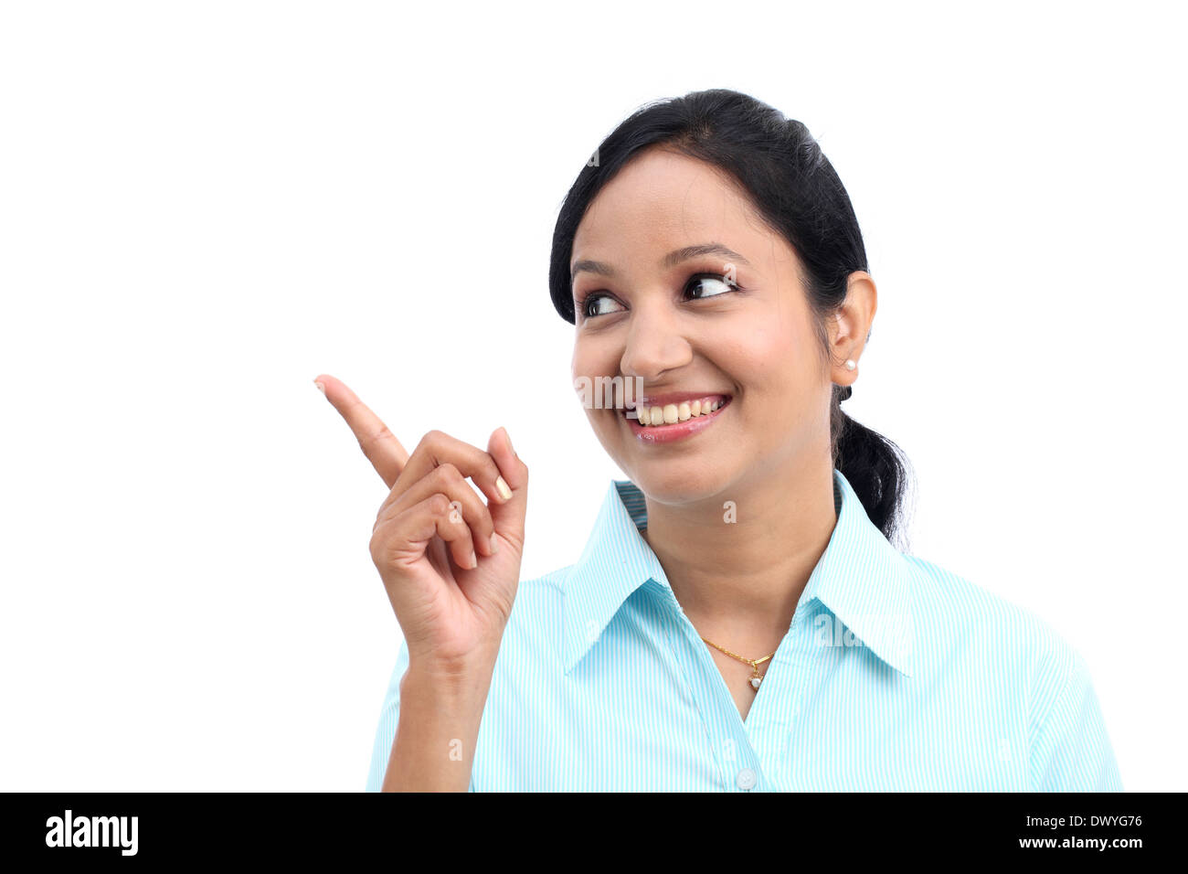 Indian female pointing finger hi-res stock photography and images - Alamy