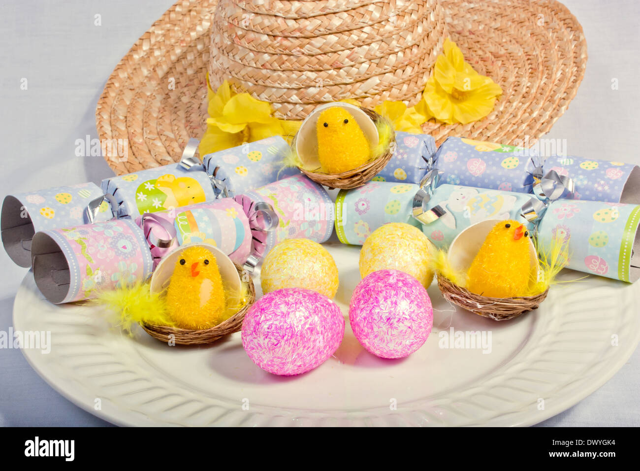 An image showing the concept of Easter with yellow chicks and colored ...