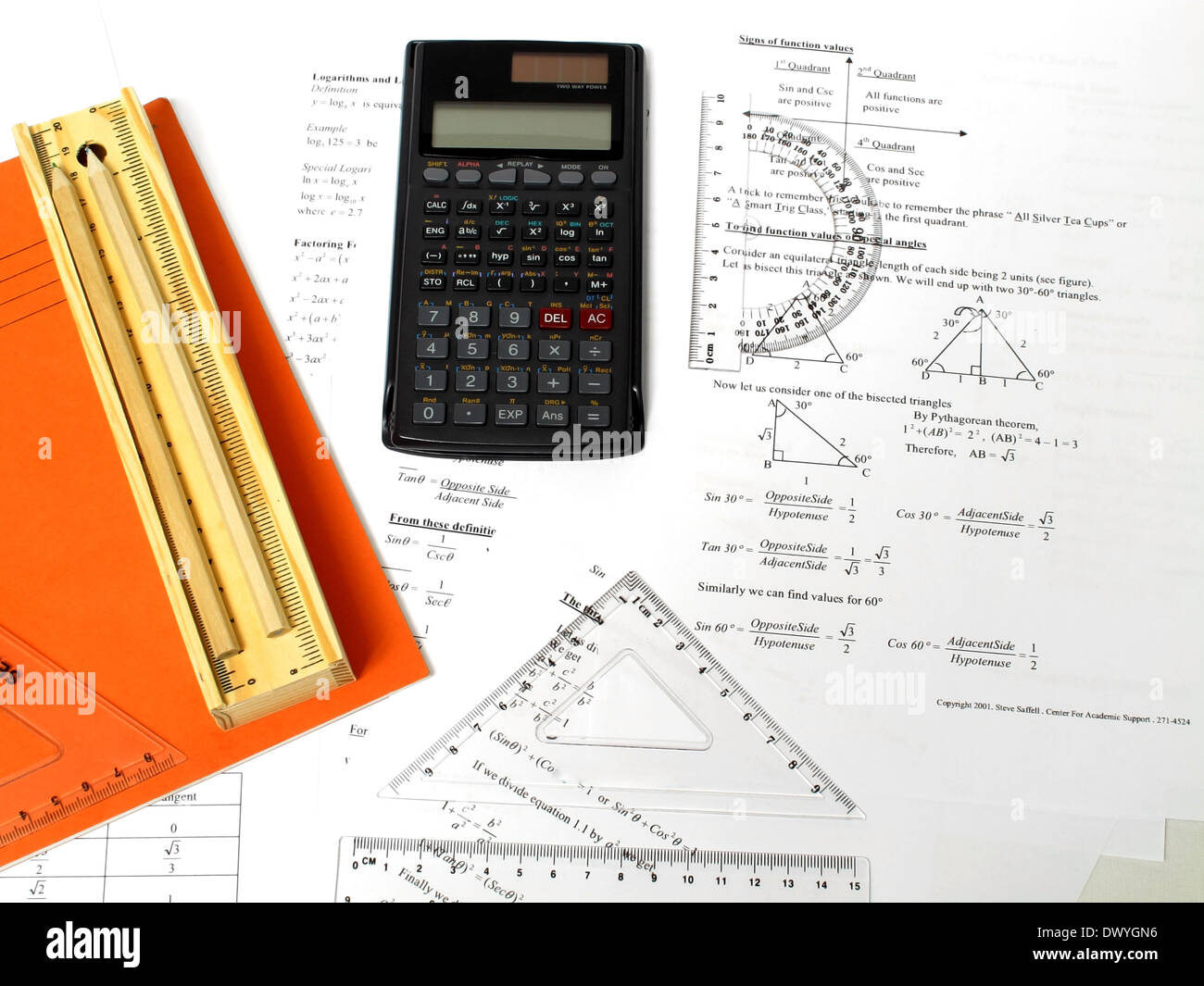 An image showing a calculator, a book and a pencil case with some ...
