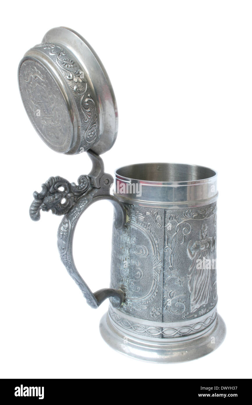 Antique German pewter beer stein with engraving Stock Photo - Alamy