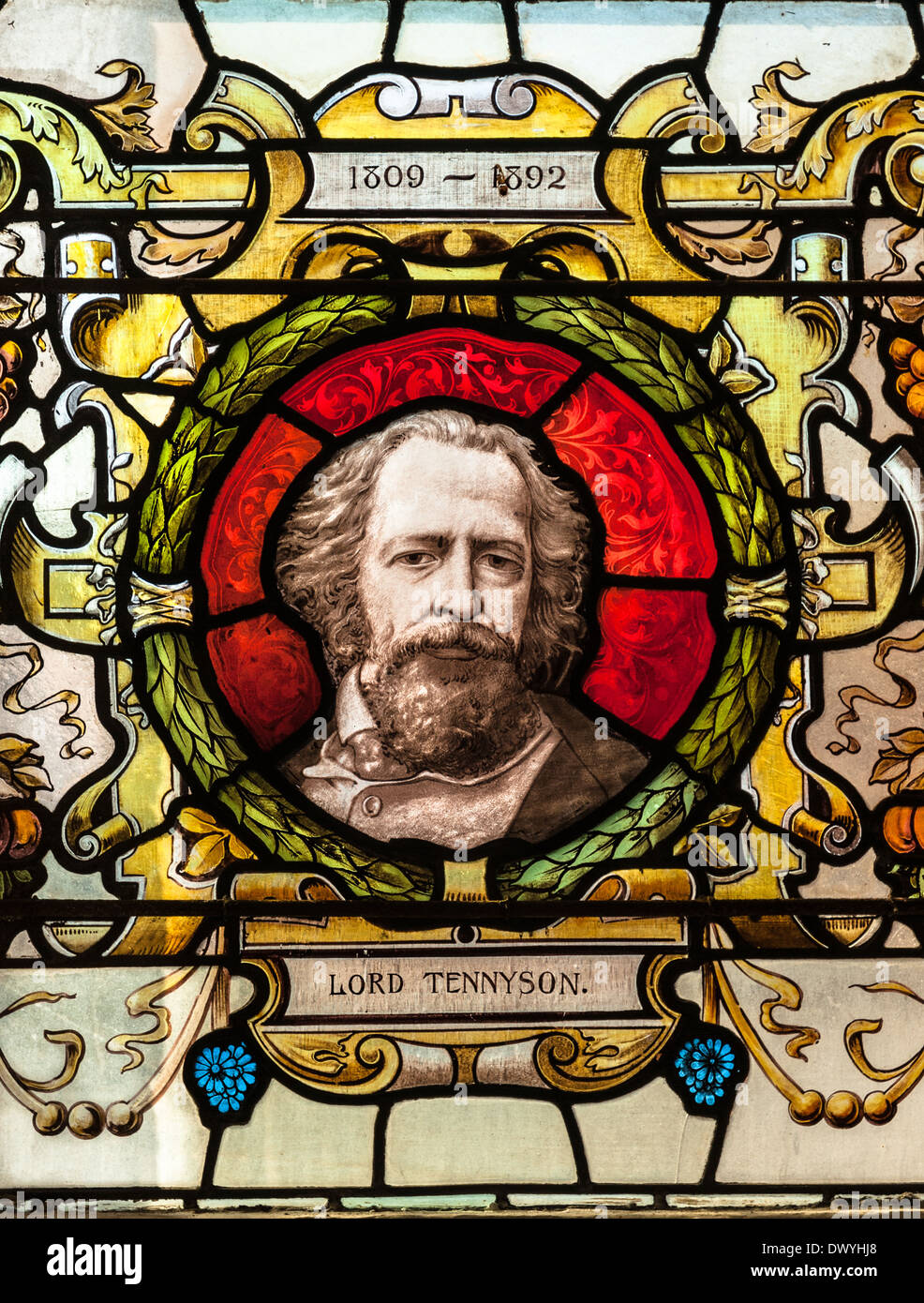 Alfred Tennyson portrait in stained glass Stock Photo - Alamy