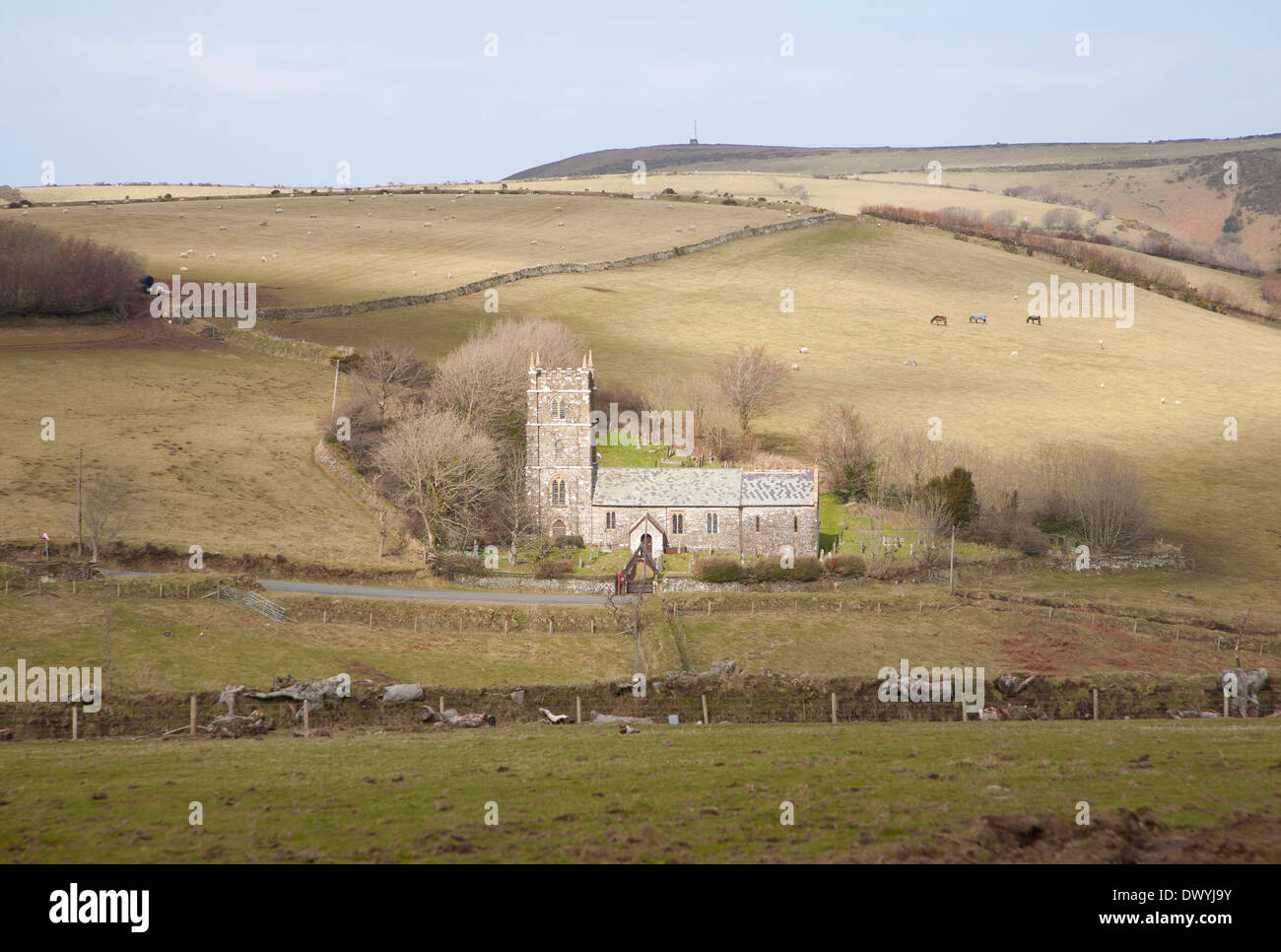 St Brendan's parish church standing alone in Exmoor national park hills ...