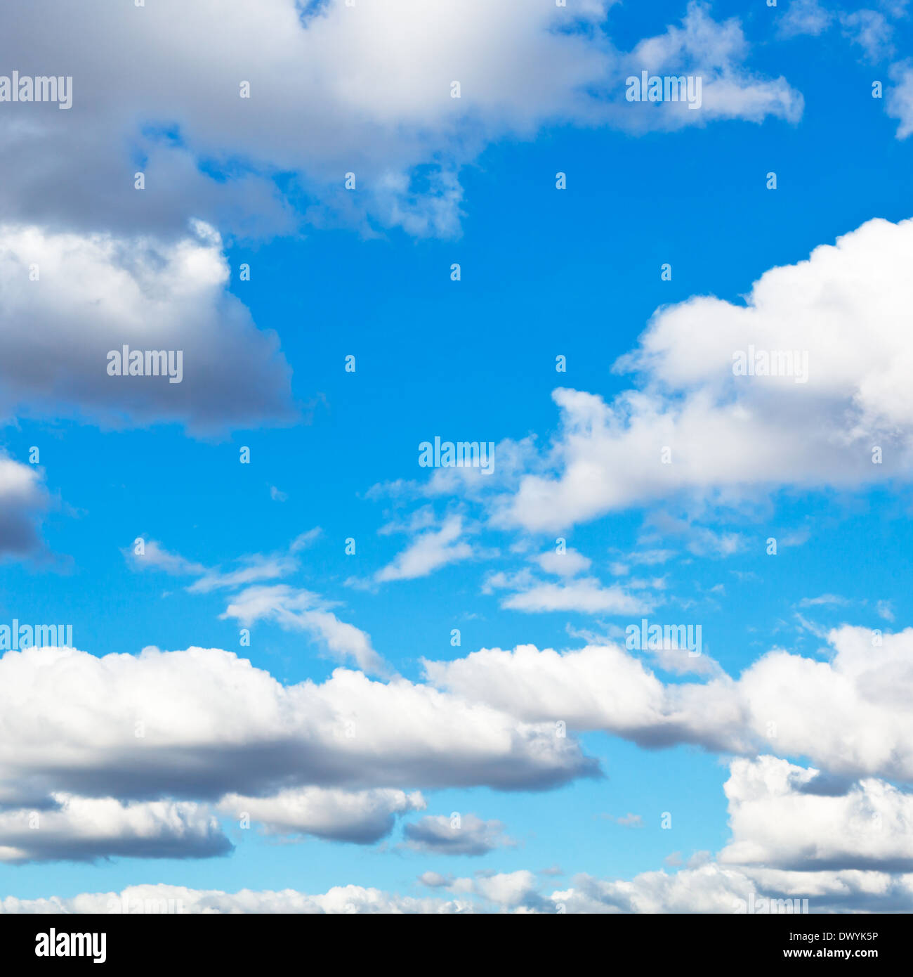 square natural background from blue sky with white fluffy clouds Stock ...