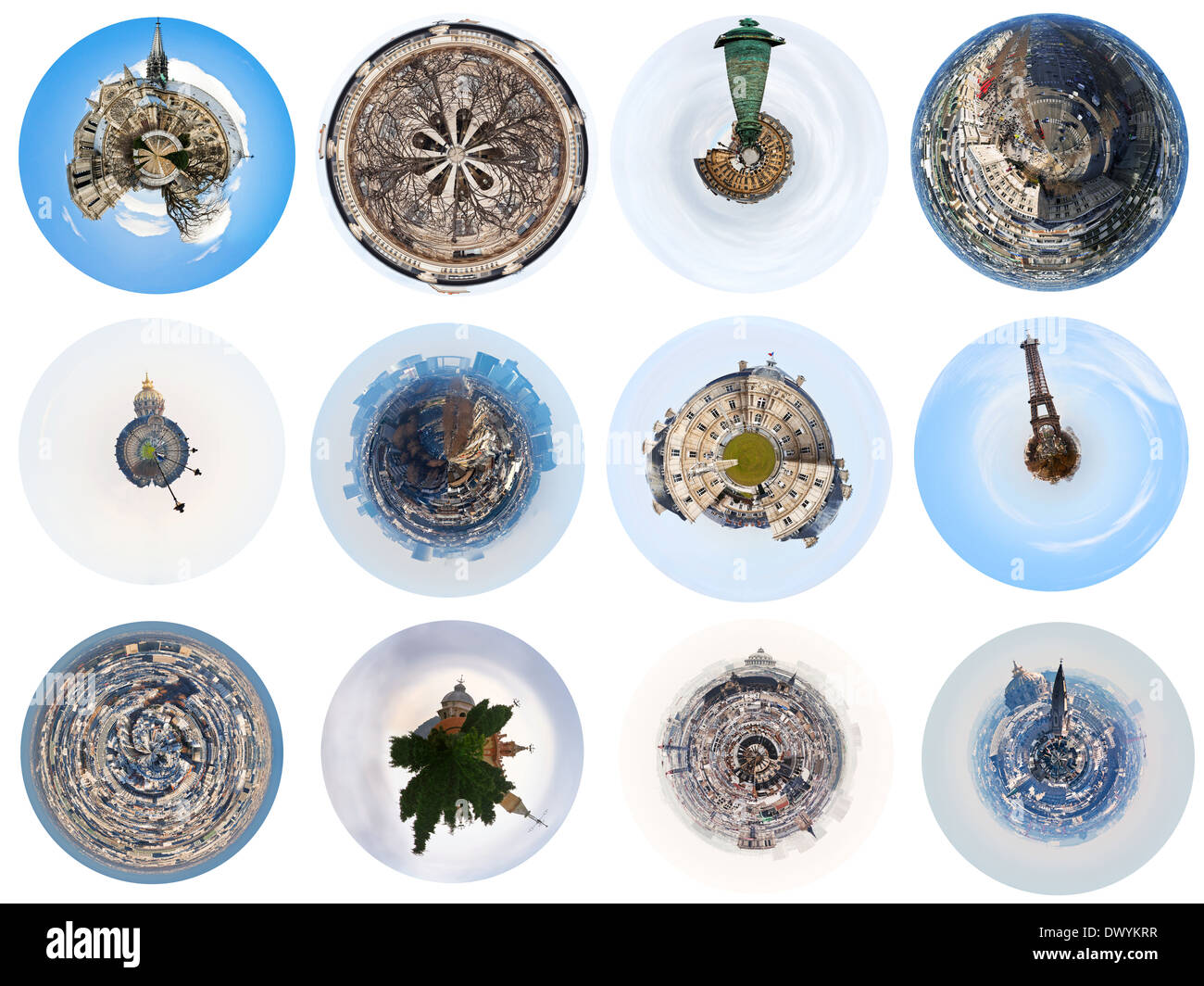 set of spherical Paris cityscapes and landmarks, France Stock Photo - Alamy