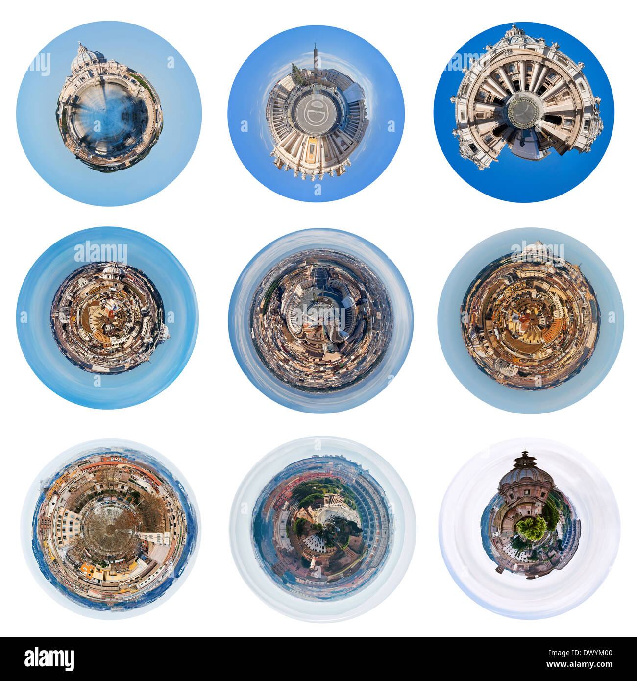 set of spherical Rome cityscapes and landmarks, Italy Stock Photo - Alamy