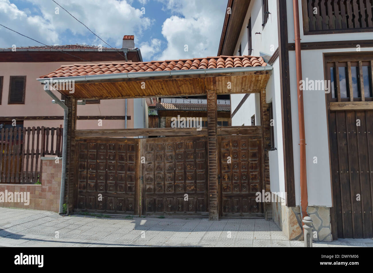 Two-leaved front wood door in town Batak, Bulgaria Stock Photo - Alamy