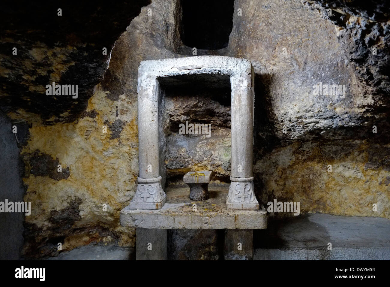 Underground altar at the "Birth place of virgin Mary" at the Roman ...
