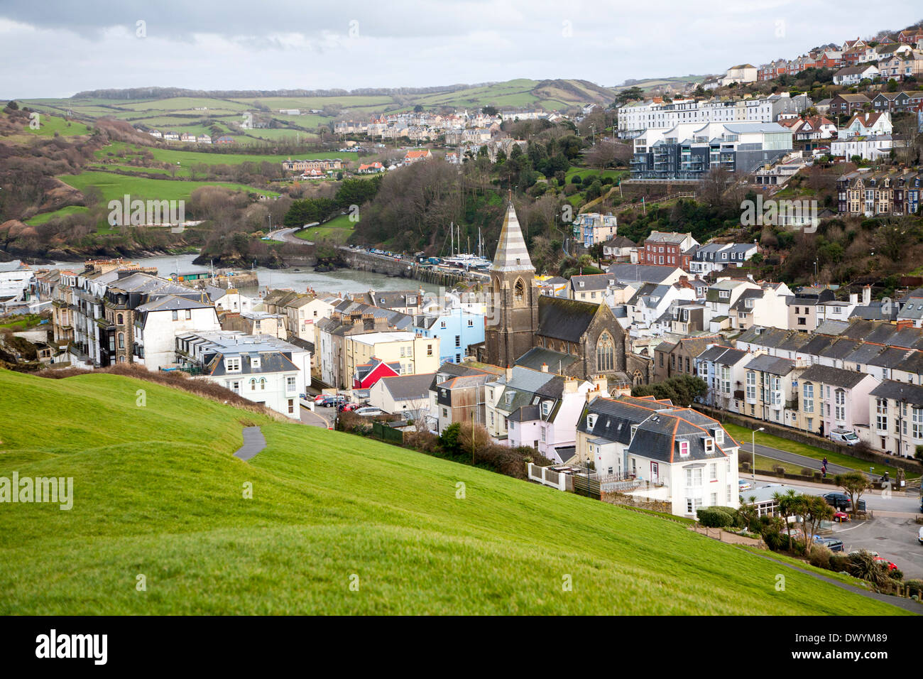 Historic buildings clustered around the harbour, Ilfracombe, north ...