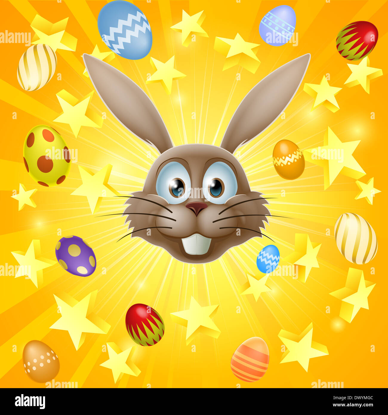 Easter bunny concept with happy Easter bunny face and stars and ...