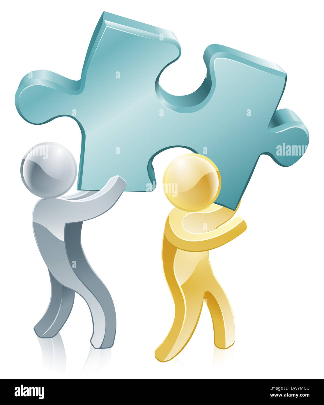 Illustration of two people people holding a big jigsaw piece Stock ...