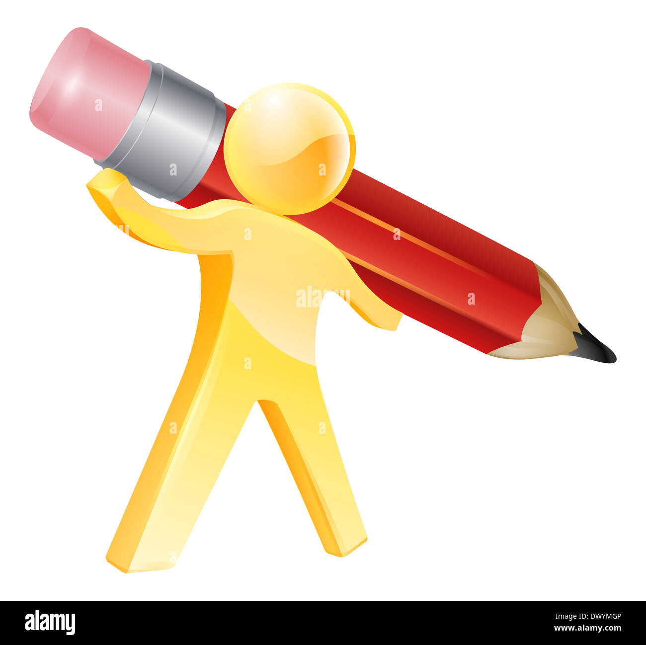 An illustration of a gold person writing with a giant pencil Stock ...