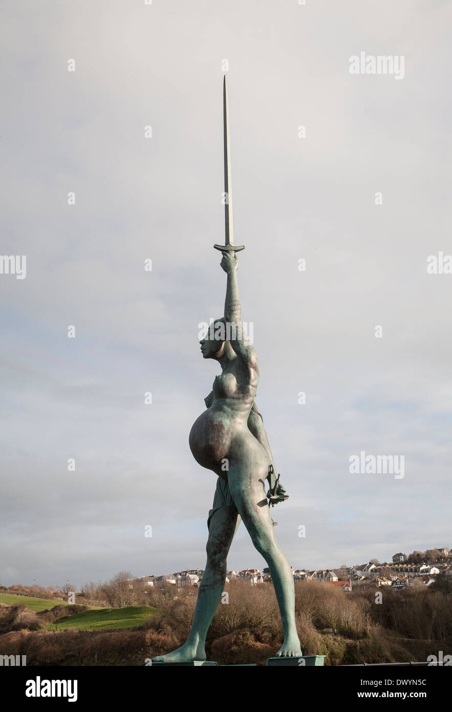 A 66 foot bronze-clad sculpture named Verity by Damien Hirst stands in ...