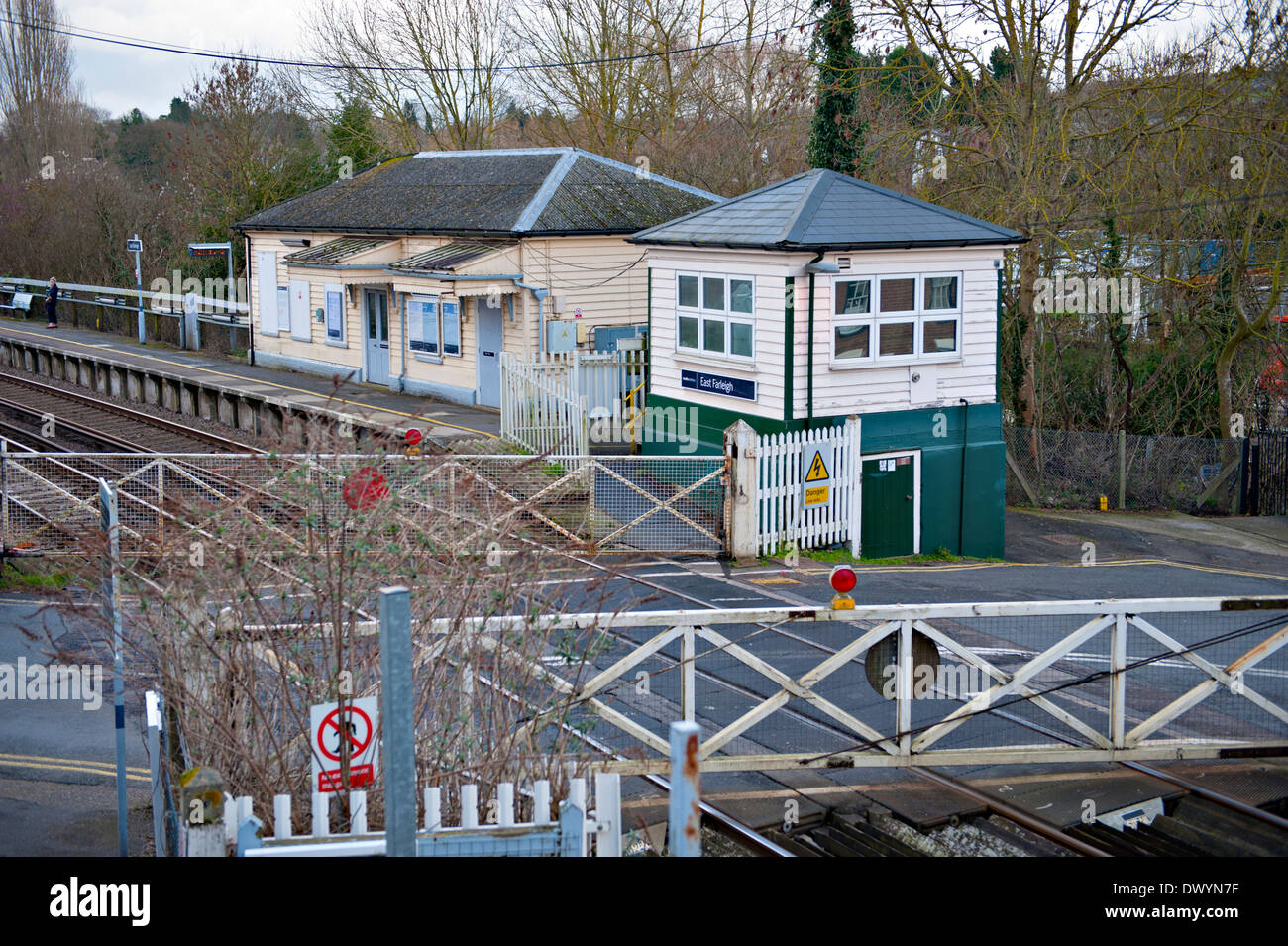 Railway signal box at railway level crossing with gates hi-res stock ...