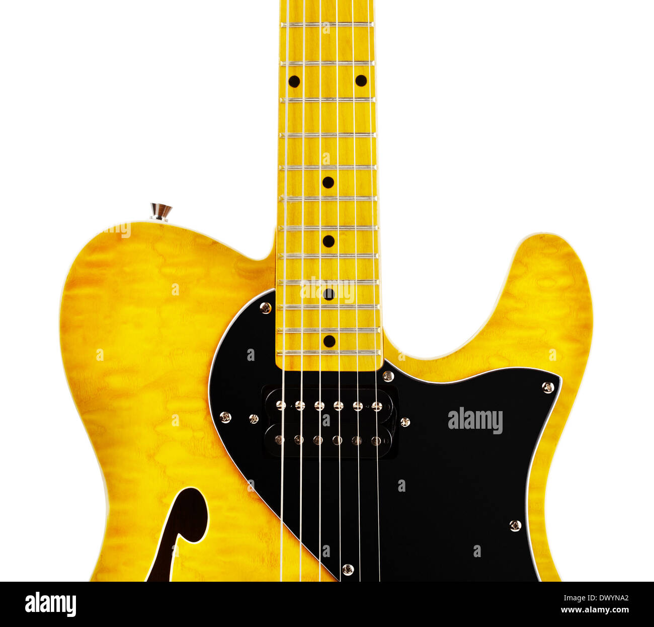 yellow semi-hollow electric guitar, isolated on white Stock Photo - Alamy