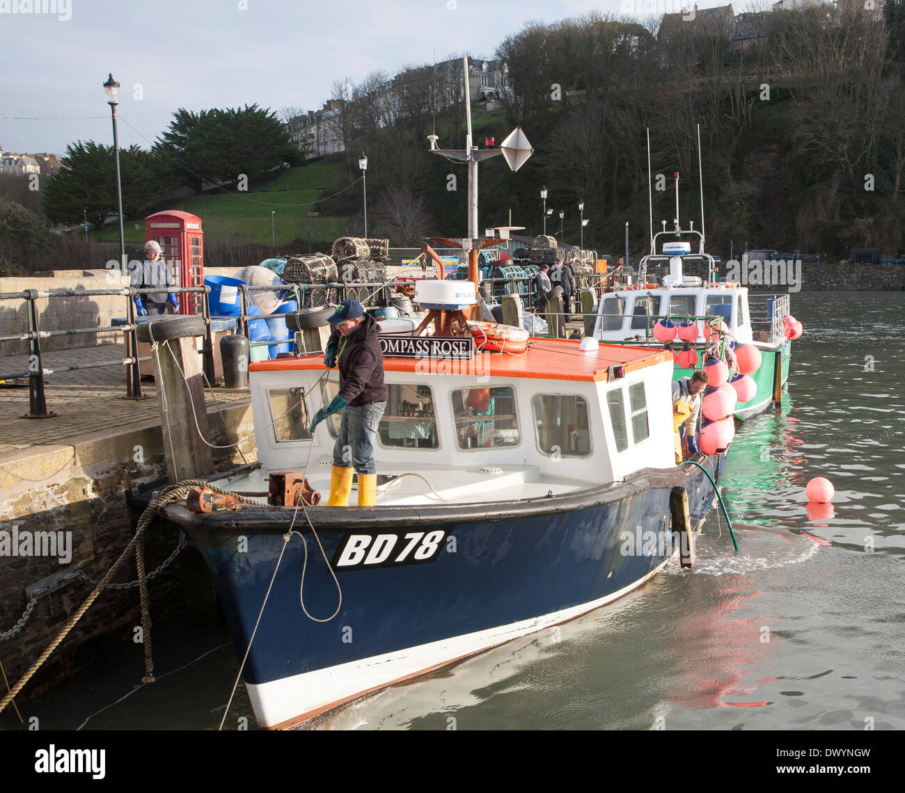 Small fishing boats in the harbour at Ilfracombe, north Devon, England ...