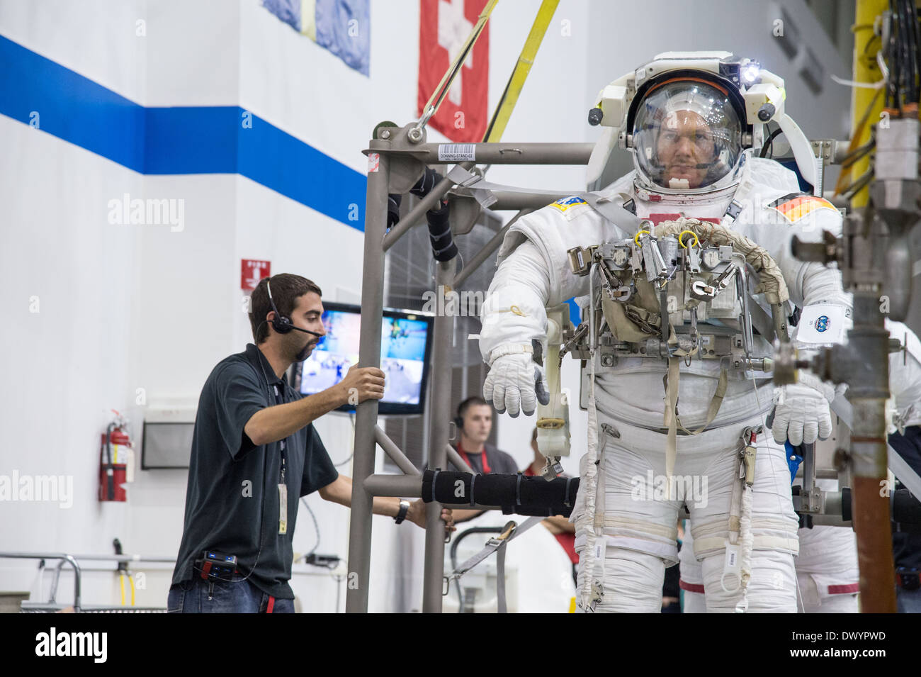 ESA astronaut Alexander Gerst before entering the pool for water ...