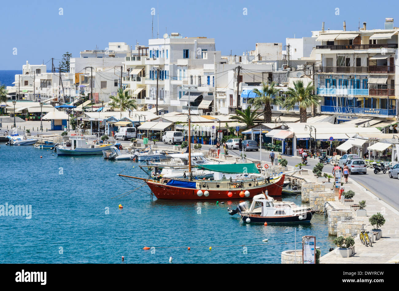 Cafe lined Naxos Town waterfront Naxos Island, Greece Stock Photo - Alamy