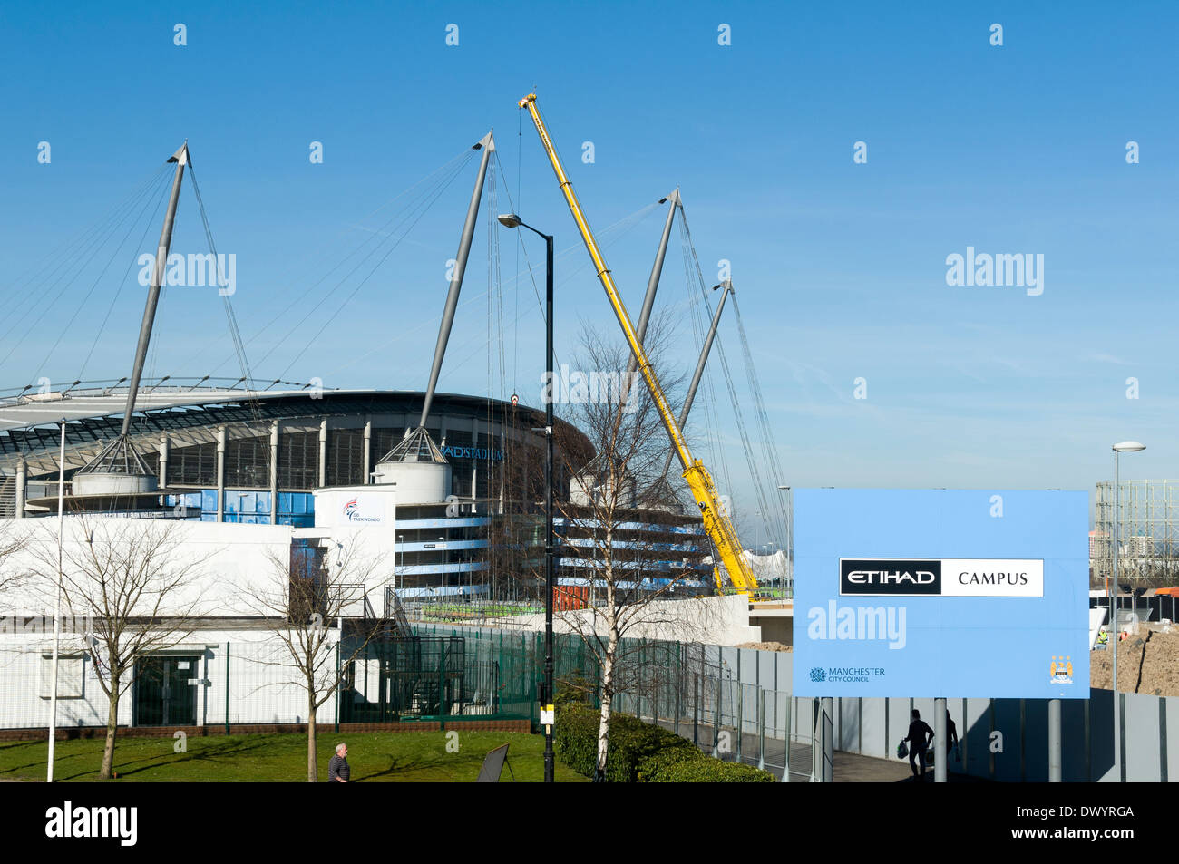 Etihad stadium and Etihad Campus sign, Clayton, Manchester, England, UK ...