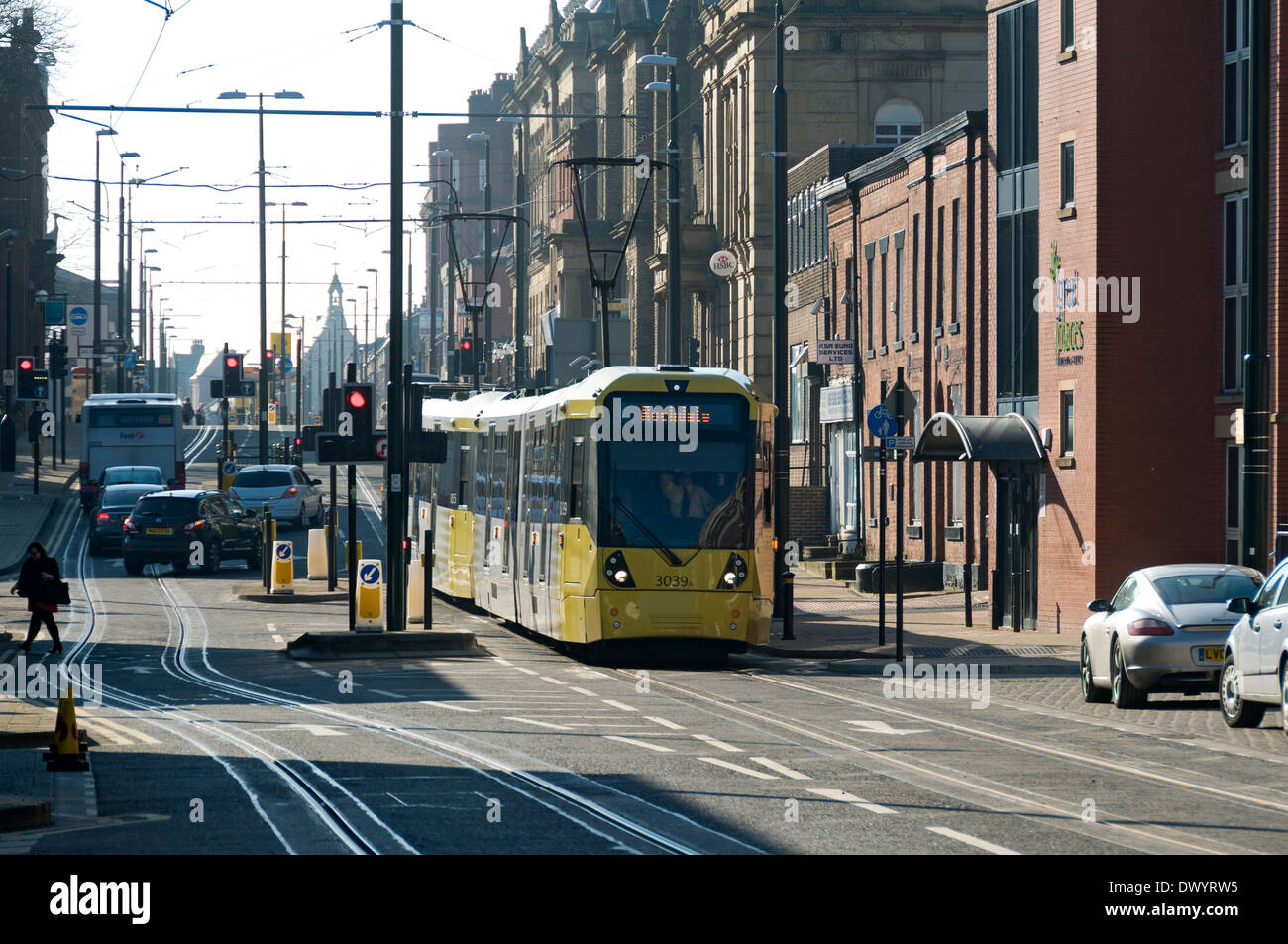 Metrolink tram on Union Street, Oldham, Greater Manchester, England, UK ...