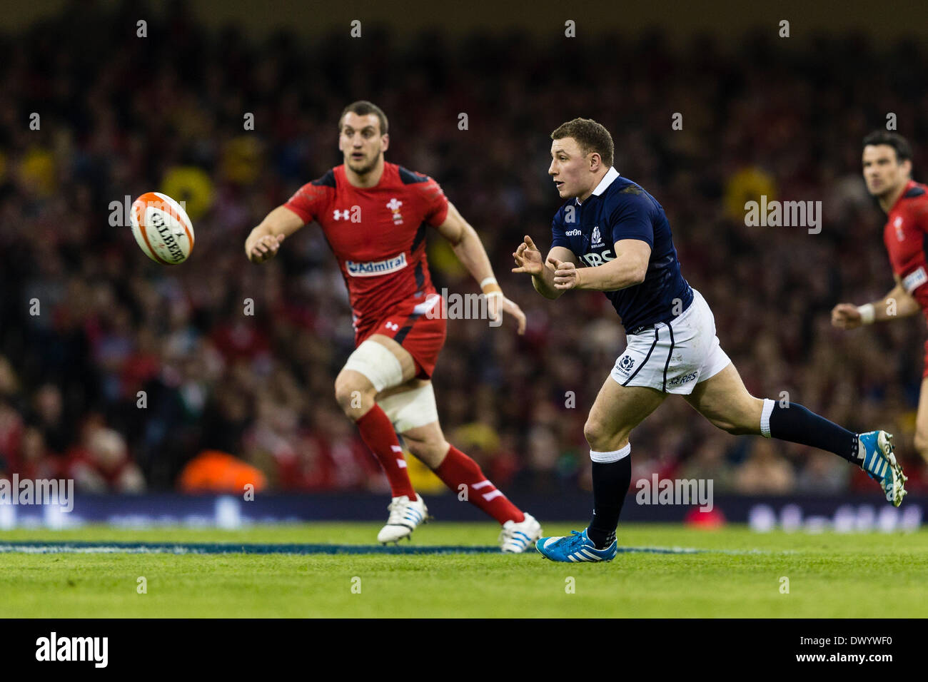 Cardiff, Wales. 15th Mar, 2014. Scotland outhalf Duncan WEIR in action ...