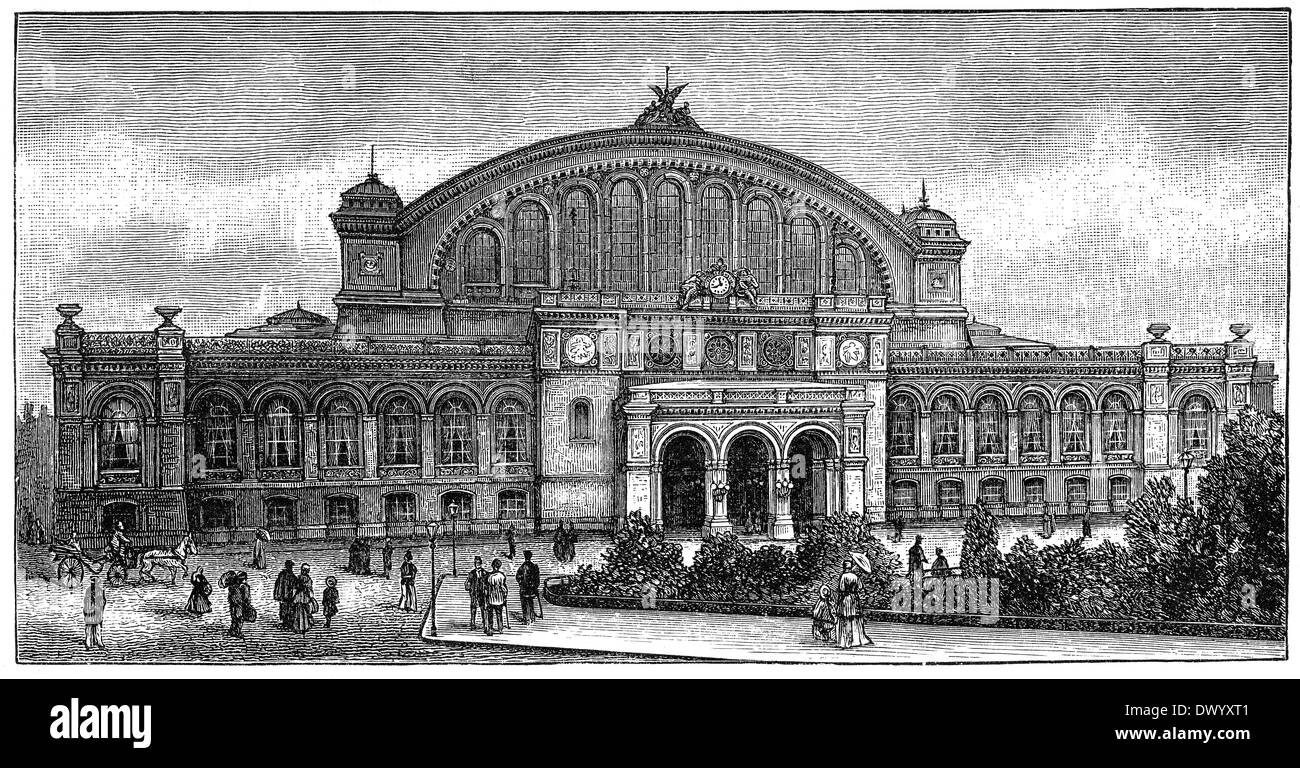 Historic illustration of Anhalter Bahnhof station, 19th century, Berlin ...