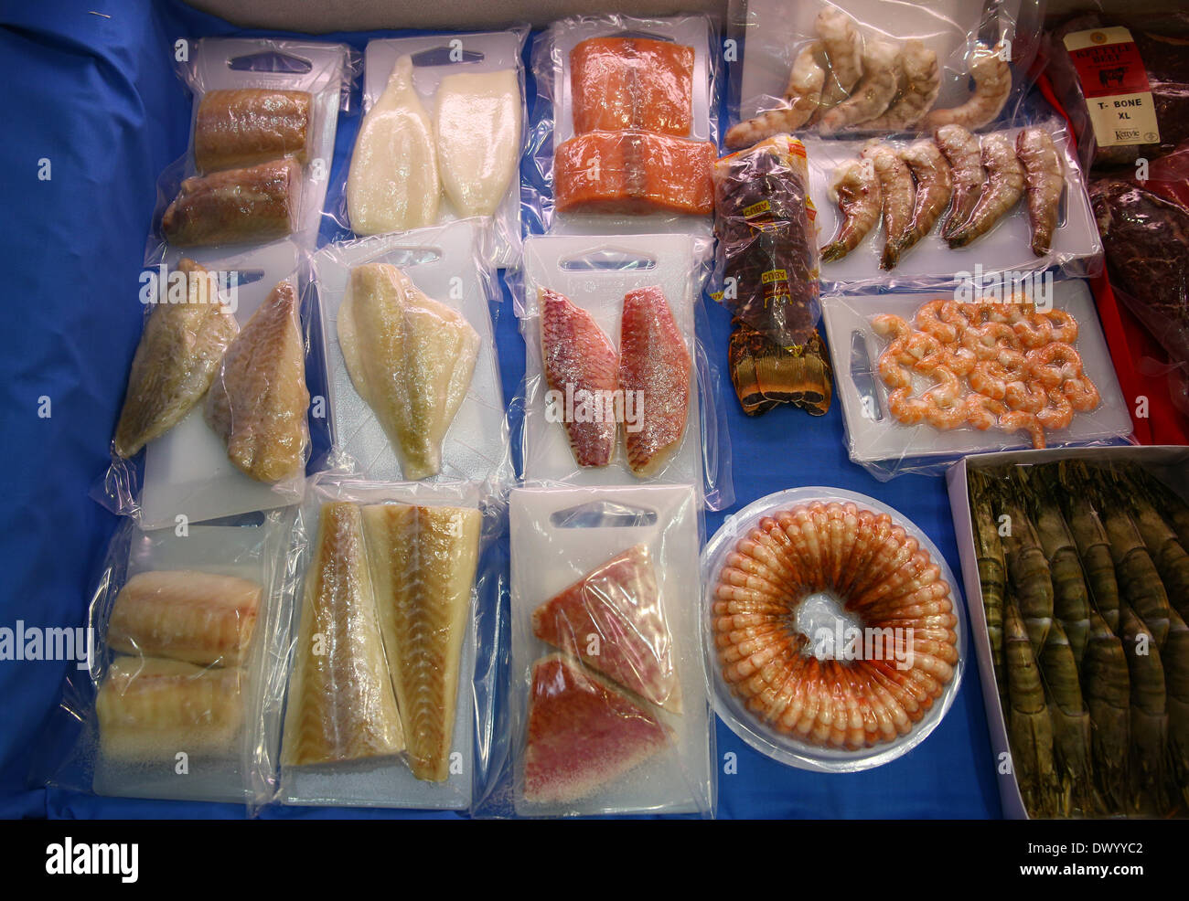 Hamburg, Germany. 15th Mar, 2014. Frozen fish and seafood are on ...