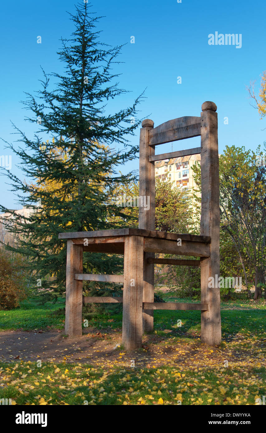 big wooden chair in Freedom Park, Pazardzhik, Bulgaria, Europe Stock ...