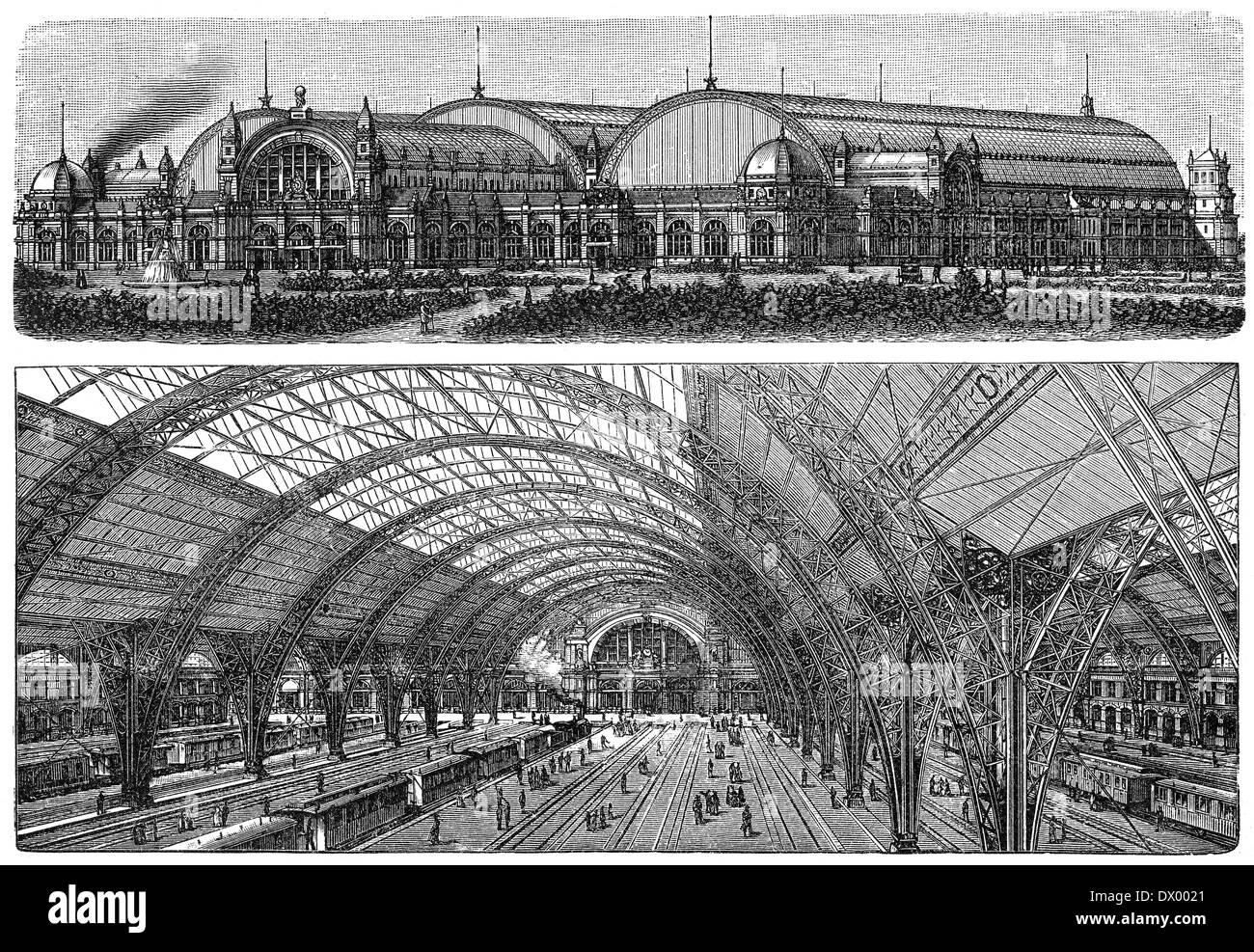 Historical illustration, 19th Century, Major station, Frankfurt, Hesse ...