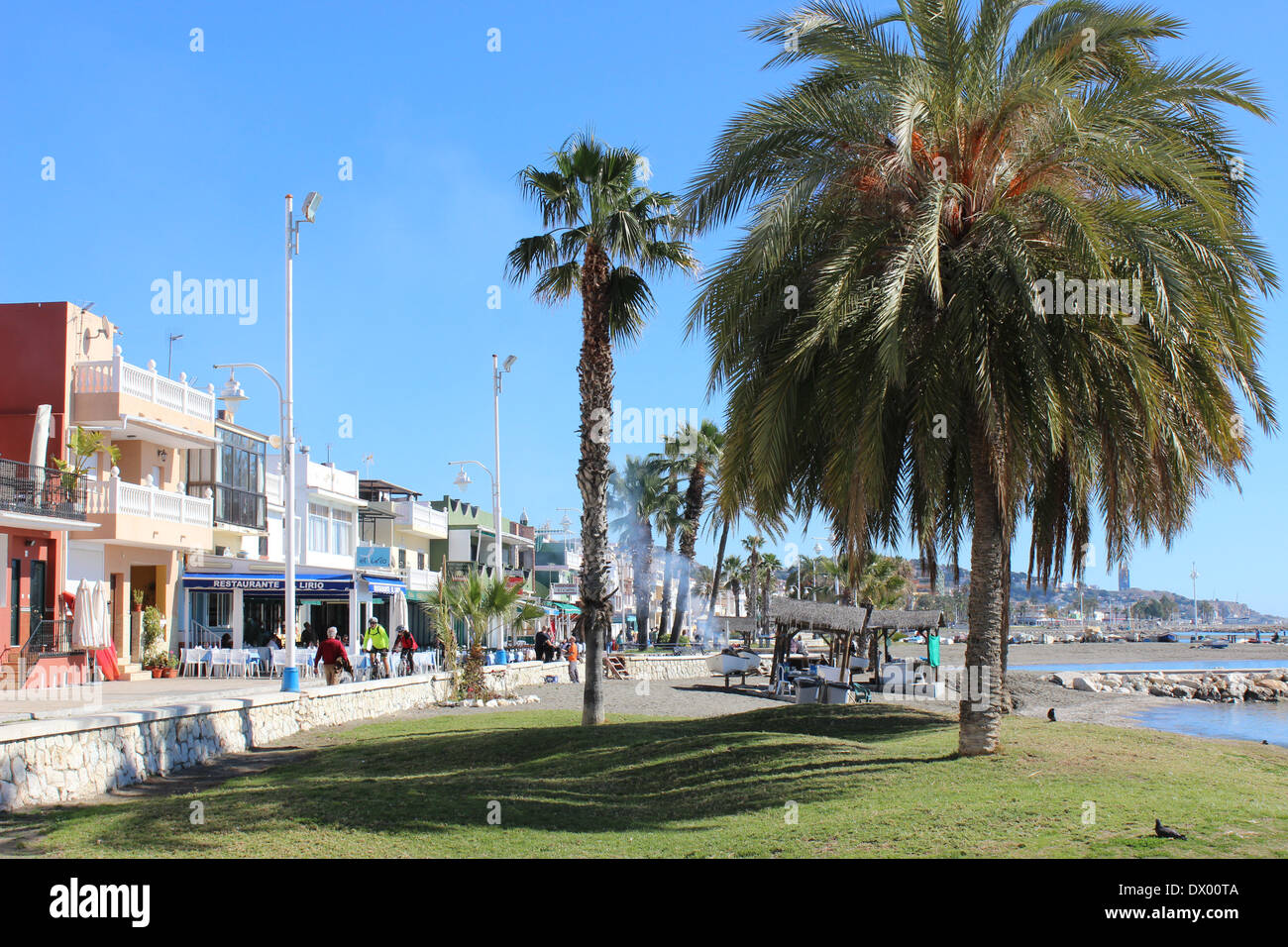Seafront at Pedregalejo, Malaga, a traditional fishing village turned ...
