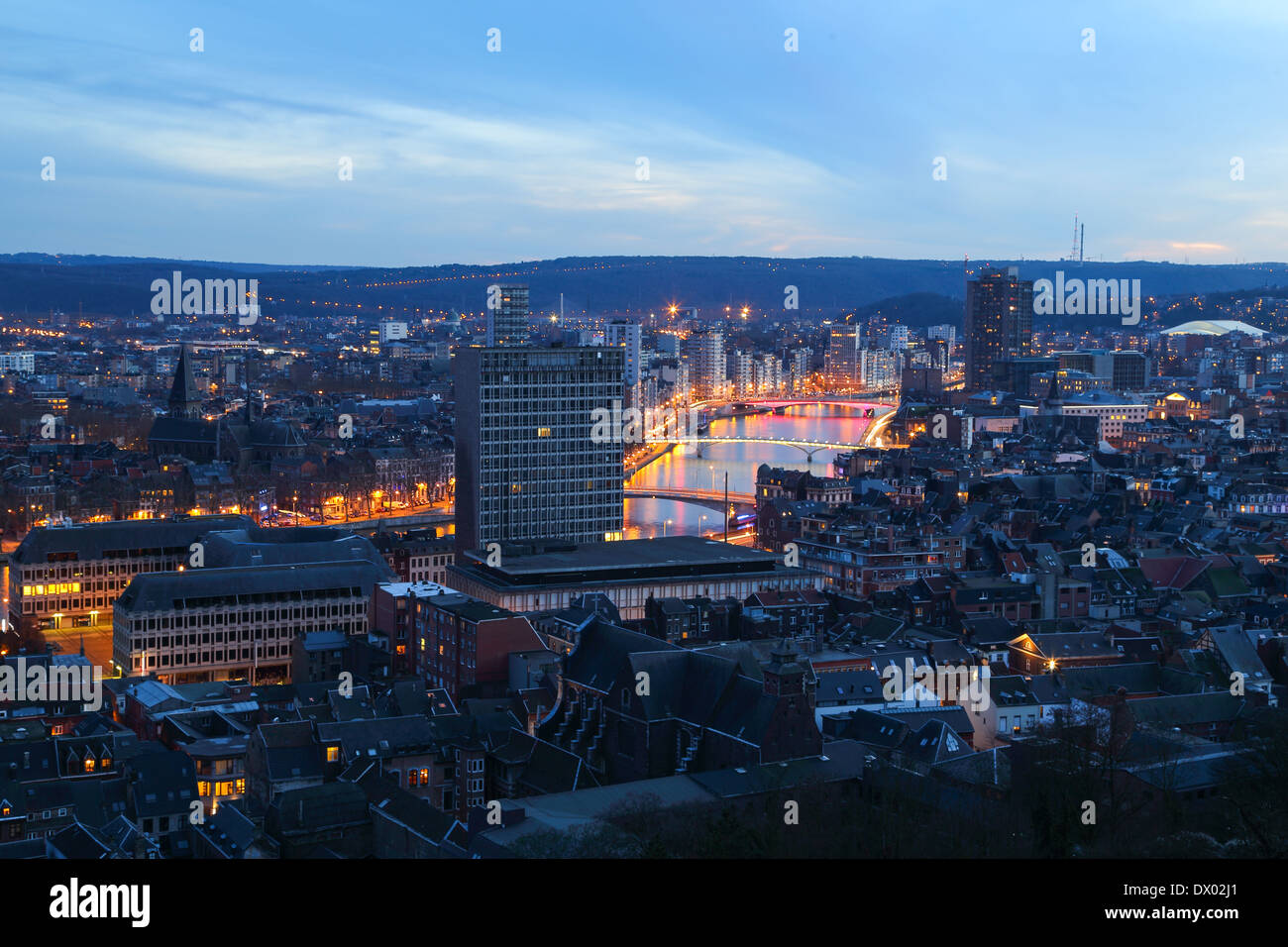 Top view of Liege city at the blue hour, landscape Stock Photo - Alamy