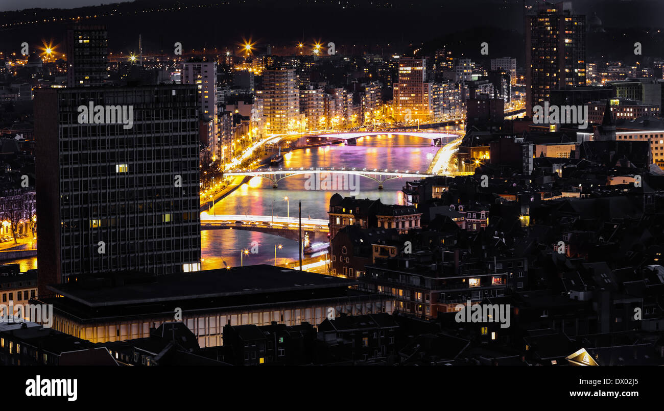 Top view of Liege city at night, landscape Stock Photo - Alamy
