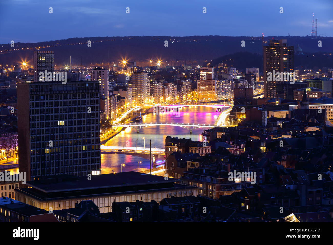 Top view of Liege city at night, landscape Stock Photo - Alamy