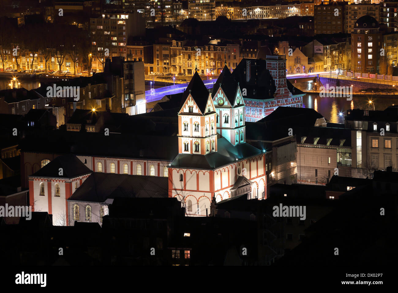 Saint Barthelemy church at night in Liege, Belgium. landscape, nobody ...