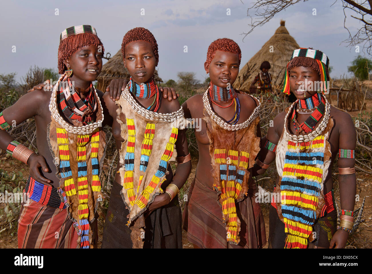 Hamer girls in their village near Turmi in the Omo Valley, Ethiopia ...