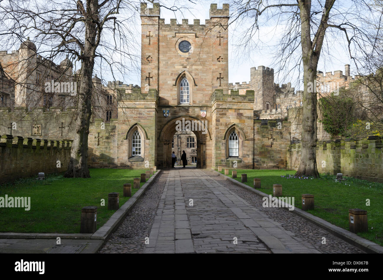 The gates of Durham Castle, County Durham, England. Now own and used by ...