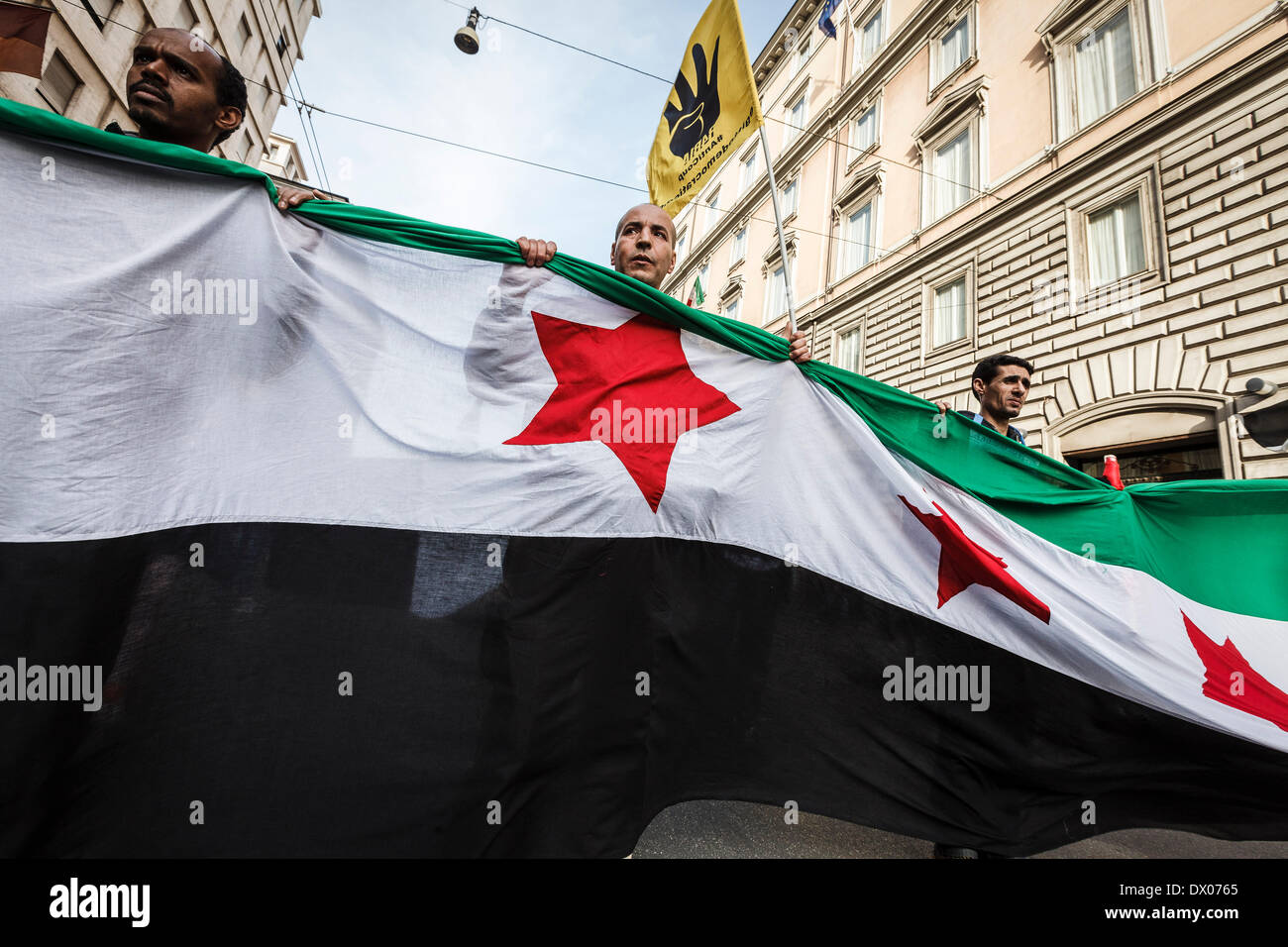 Rome, Italy – March 15, 2014: Syrian protesters chant anti-Assad ...