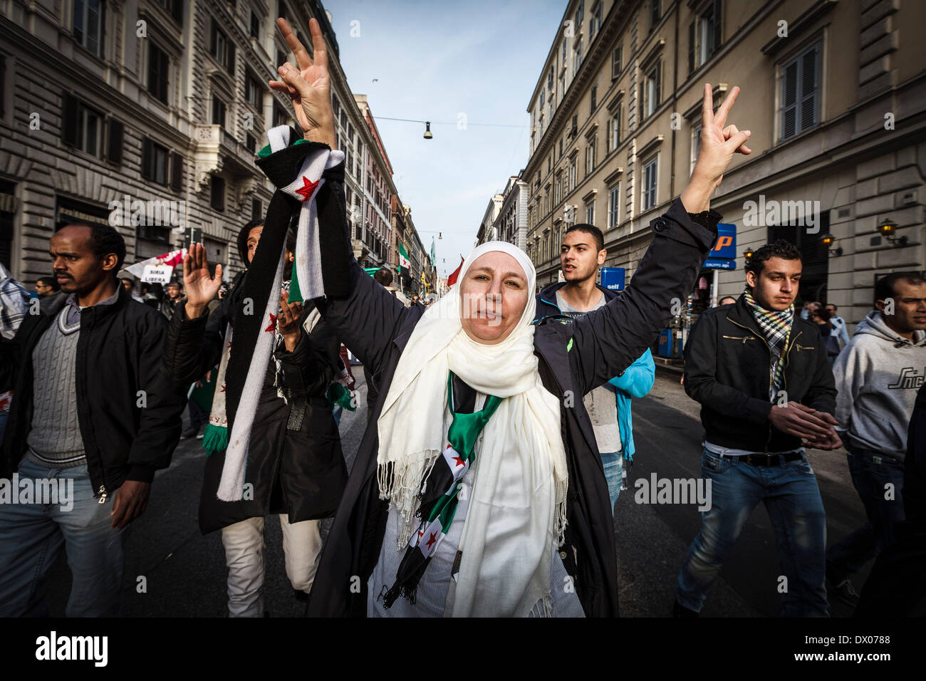 Rome, Italy – March 15, 2014: Syrian protesters chant anti-Assad ...