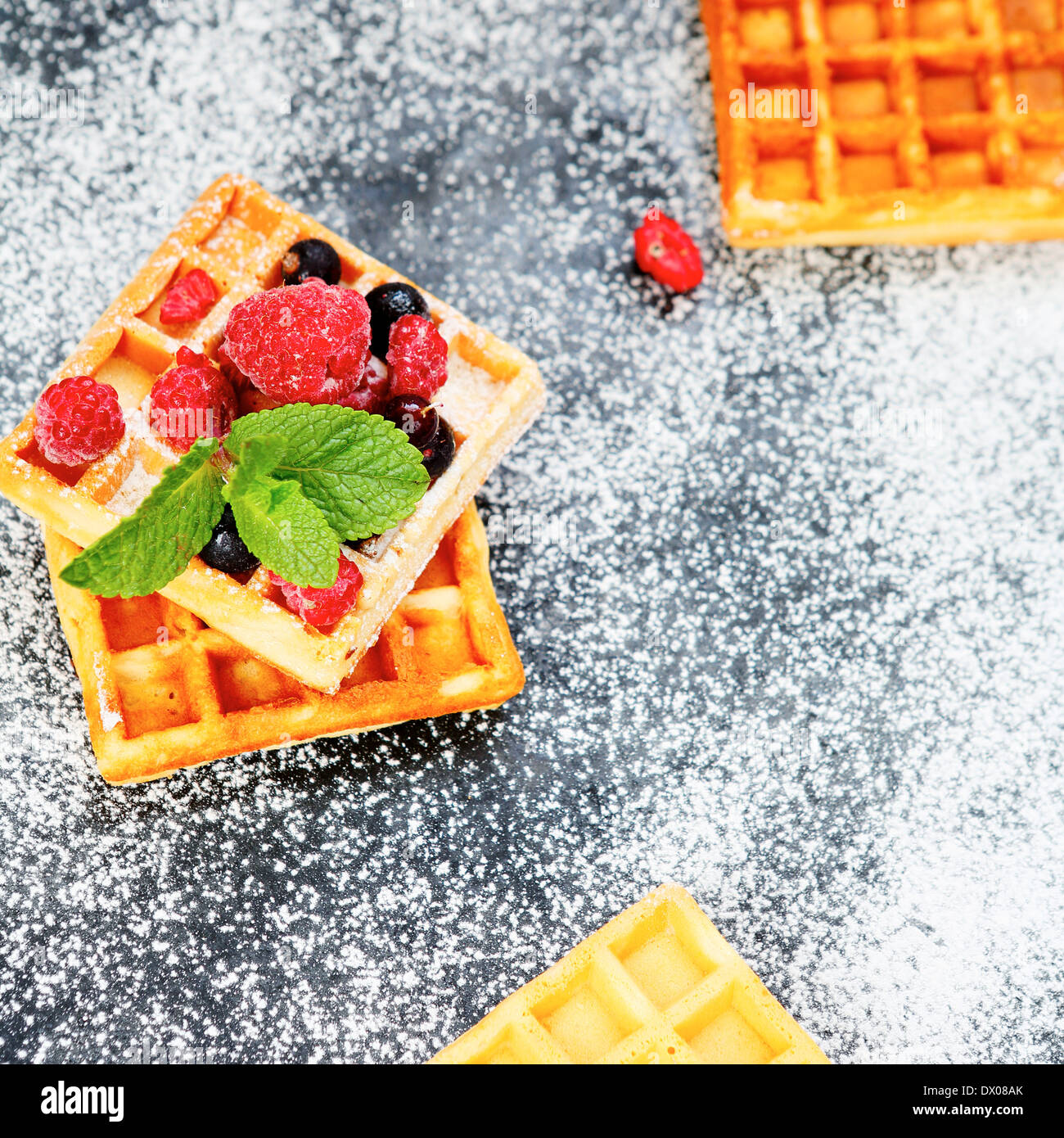 square waffles and fresh summer berries, food closeup Stock Photo - Alamy