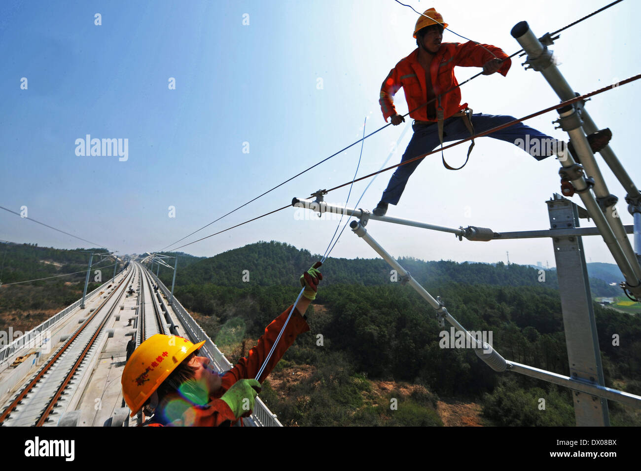 Railway electrification overhead system with wires hi-res stock ...