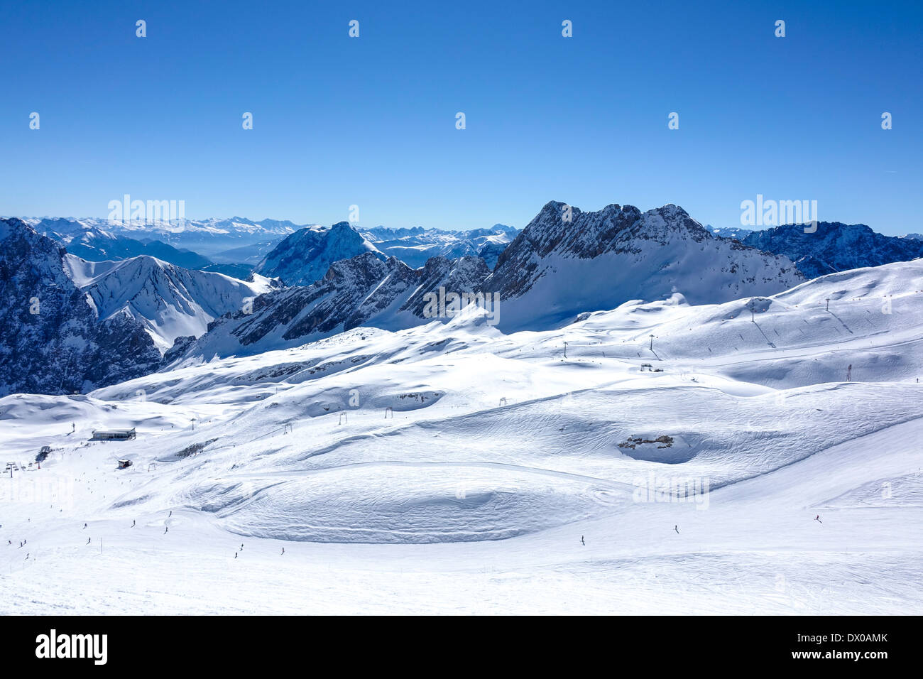 View from the Zugspitze, Germany's highest mountain of the Alps Stock ...