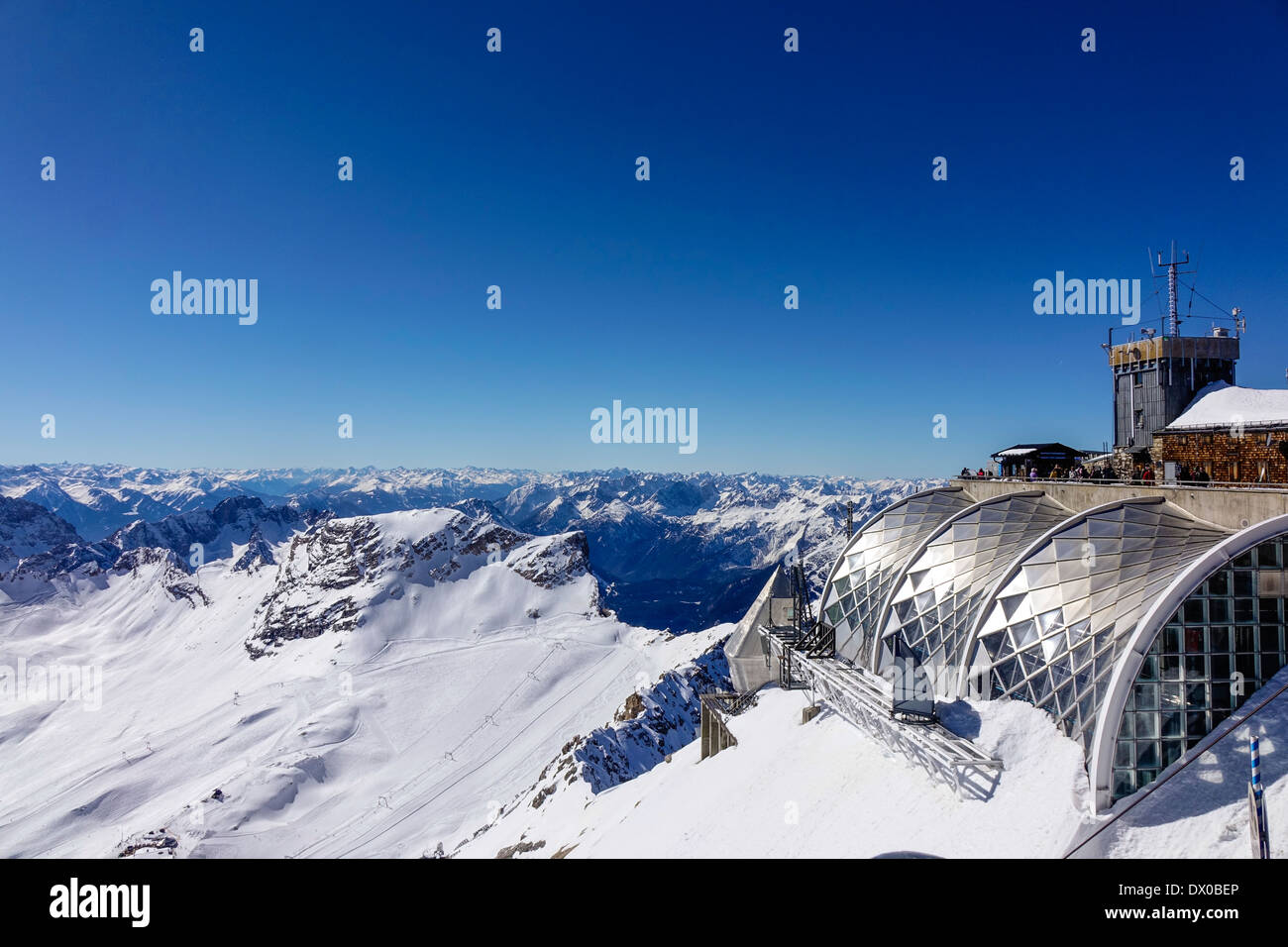 View from the Zugspitze, Germany's highest mountain of the Alps Stock ...