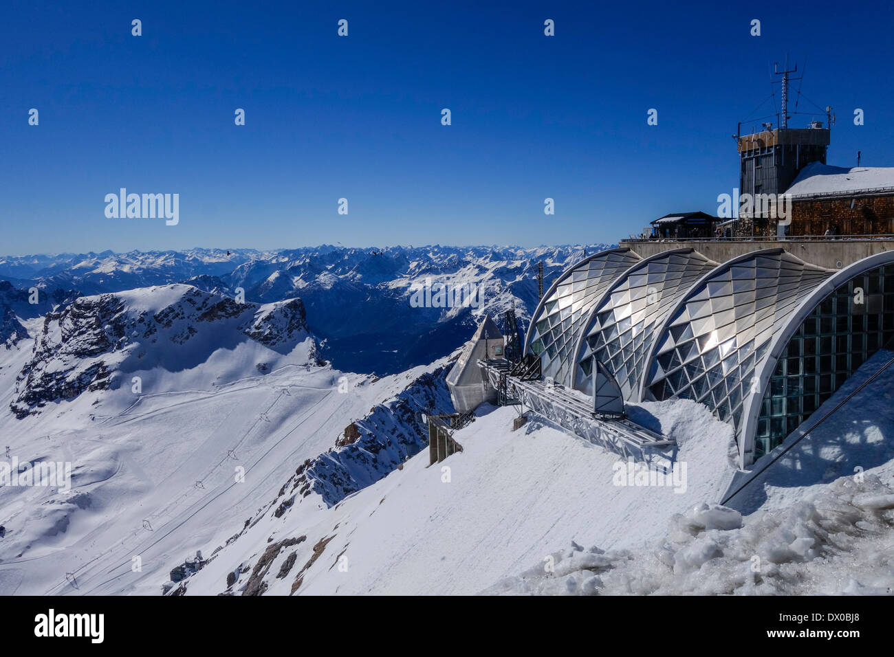 View from the Zugspitze, Germany's highest mountain of the Alps Stock ...