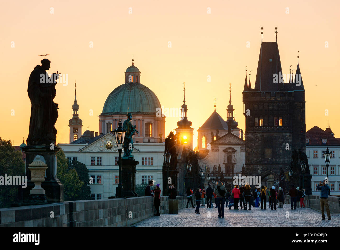 Prague, Charles Bridge at Sunset Stock Photo - Alamy