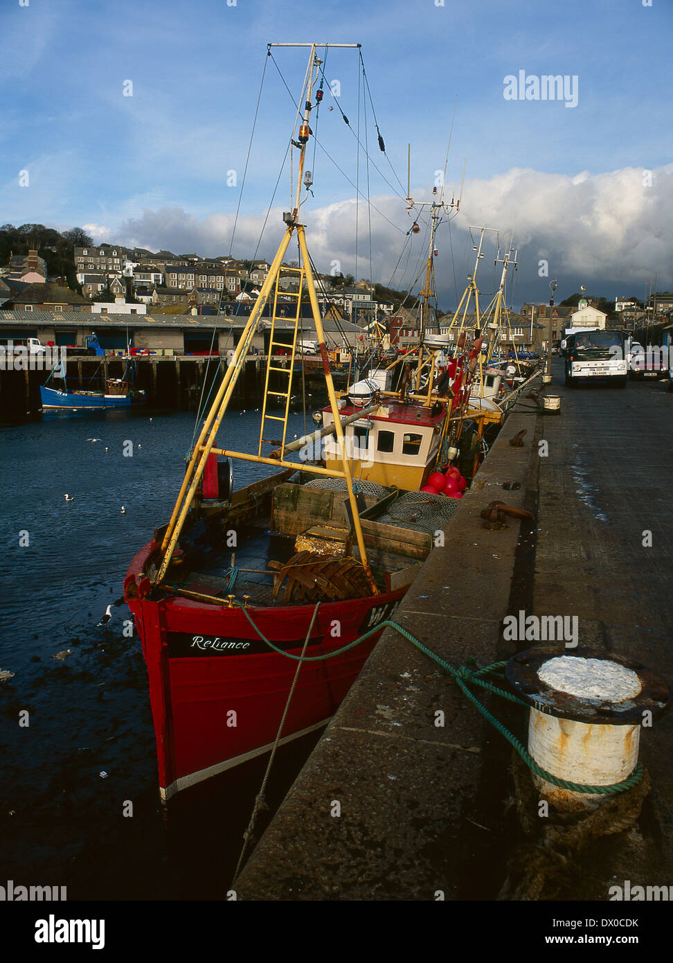 Falmouth fishing boat and quayside Stock Photo - Alamy